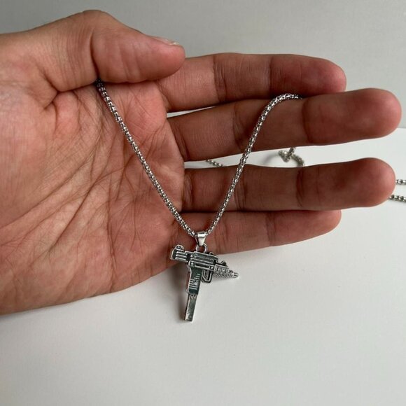 Accessories | Y2k 200s Heavy Metal Gothic Silver Gun Pendant Mini Uzi ...